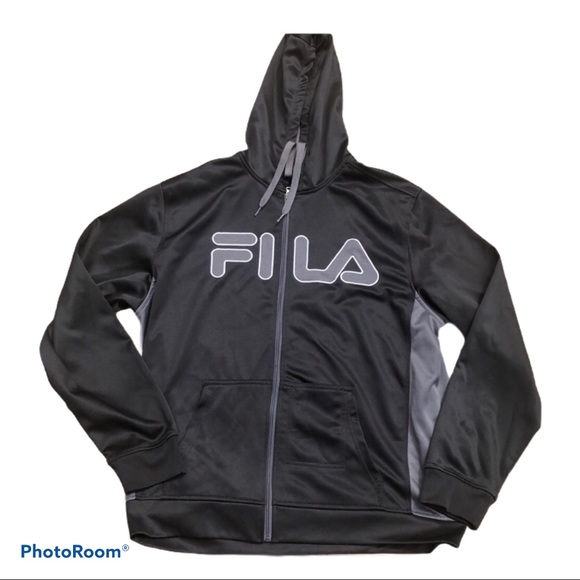 Fila | Jackets & Coats | Fila Black And Grey Zip Up Hoodie Jacket ...
